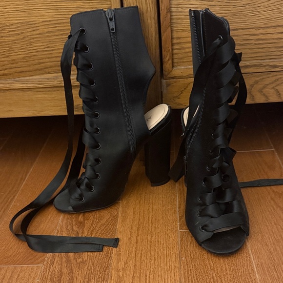 Aldo | Shoes | Aldo Black Laceup Opentoe Boots | Poshmark